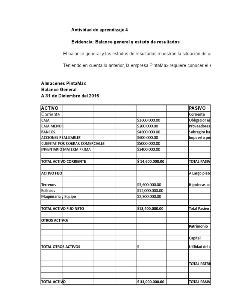 Estado De Resultados Y Balance General Simple Balance General
