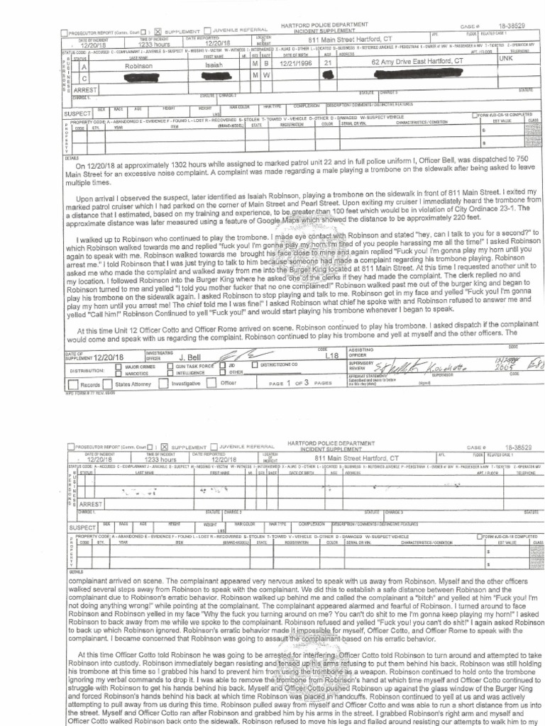 HPD Incident Report Isaiah Robinson | PDF