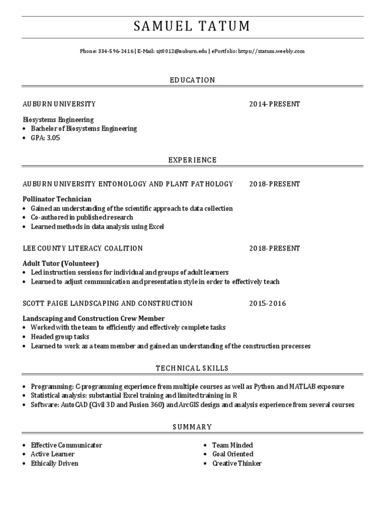 Samuel Tatum Resume | PDF