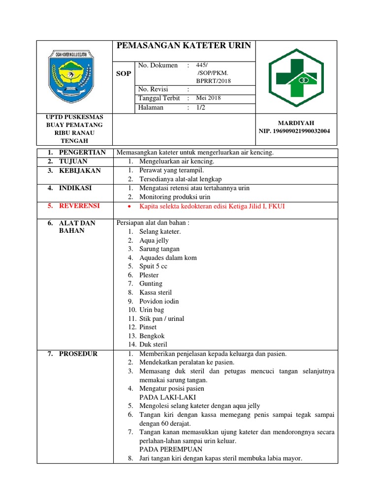 Sop Pemasangan Kateter Urin | PDF