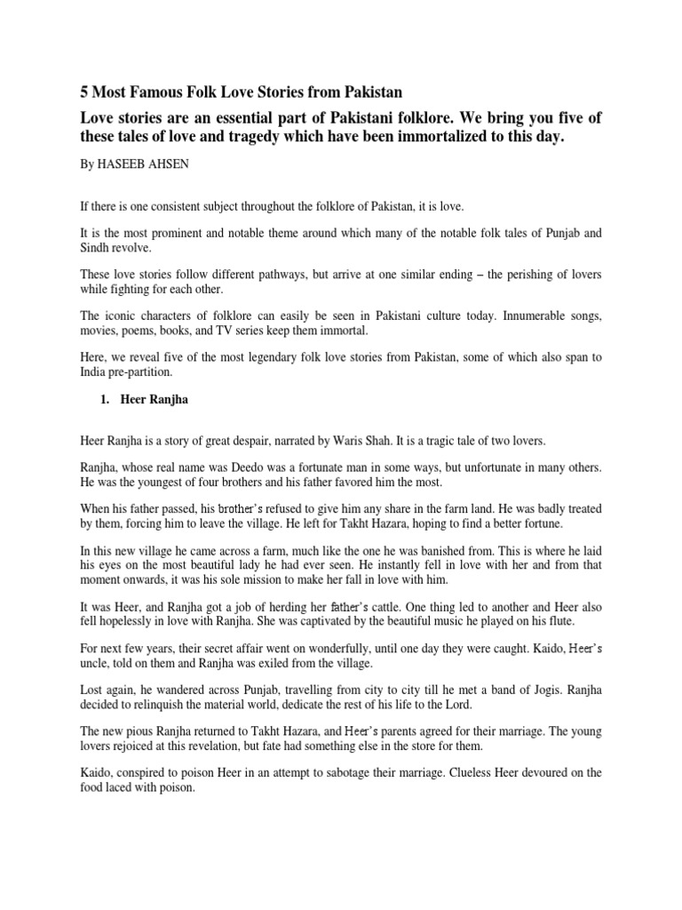 Five Tragic Love Stories that Shaped Pakistani Folklore | PDF ...