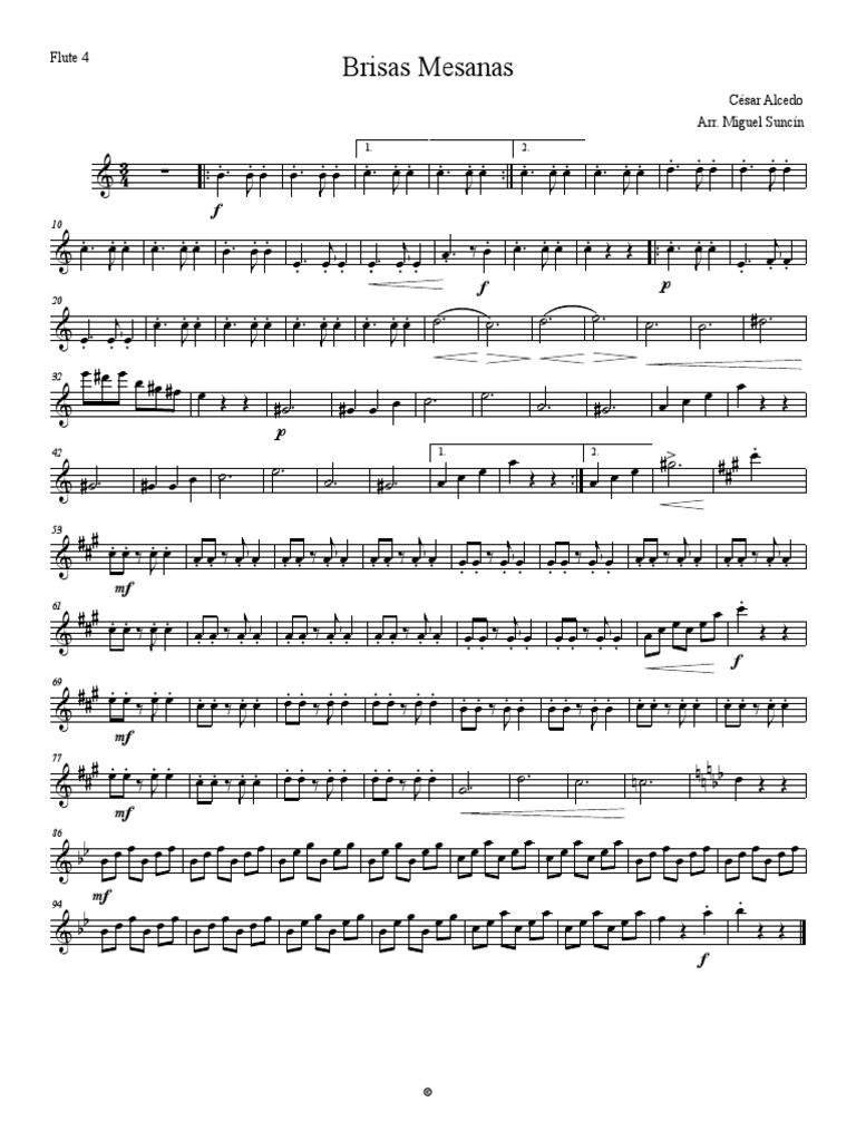 Brisas Mesanas Cuarteto de Flautas - Flute 4 PDF | PDF