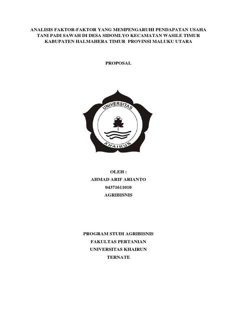 Analisis Faktor Yang Mempengaruhi Pendapatan Petani Padi Di Desa Sidomulyo | PDF