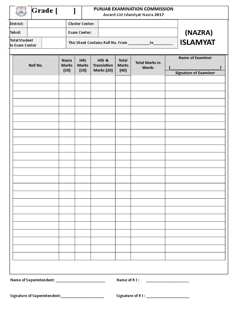 Award List PEC Grade 8 | PDF