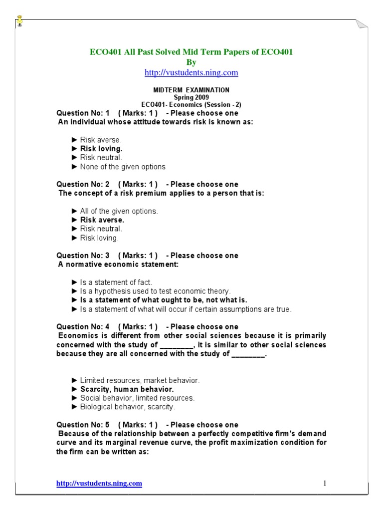 ECO401 All Past Solved Mid Term Papers of ECO401 By: Midterm ... ECO401 All Past Solved Mid Term Papers of ECO401 By: Midterm ...