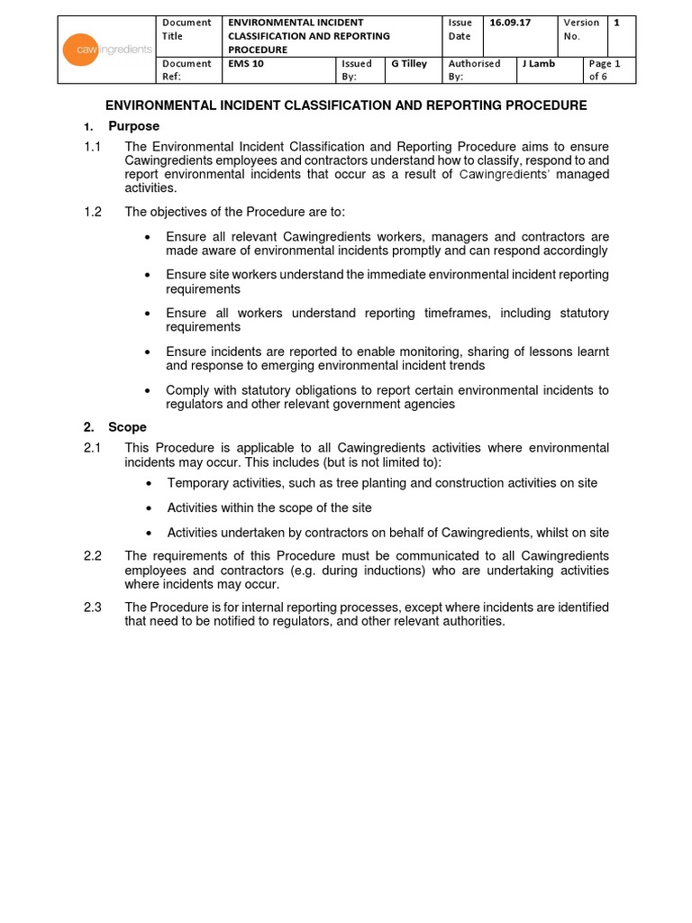 Incident Reporting Procedures | Emergency Management | Pollution
