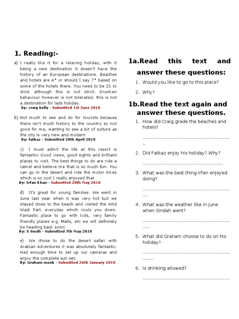 Reading:-1a.Read This Text and Answer These Questions | PDF