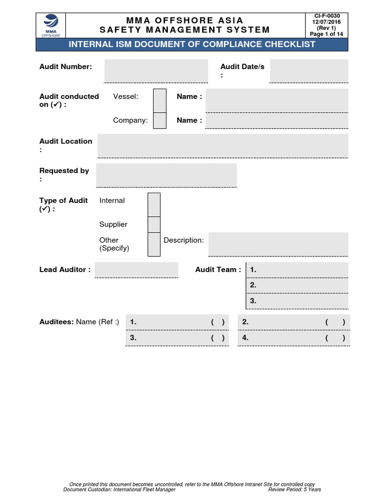 CI-F-0030 Internal ISM Document of Compliance Checklist | PDF | Audit ...