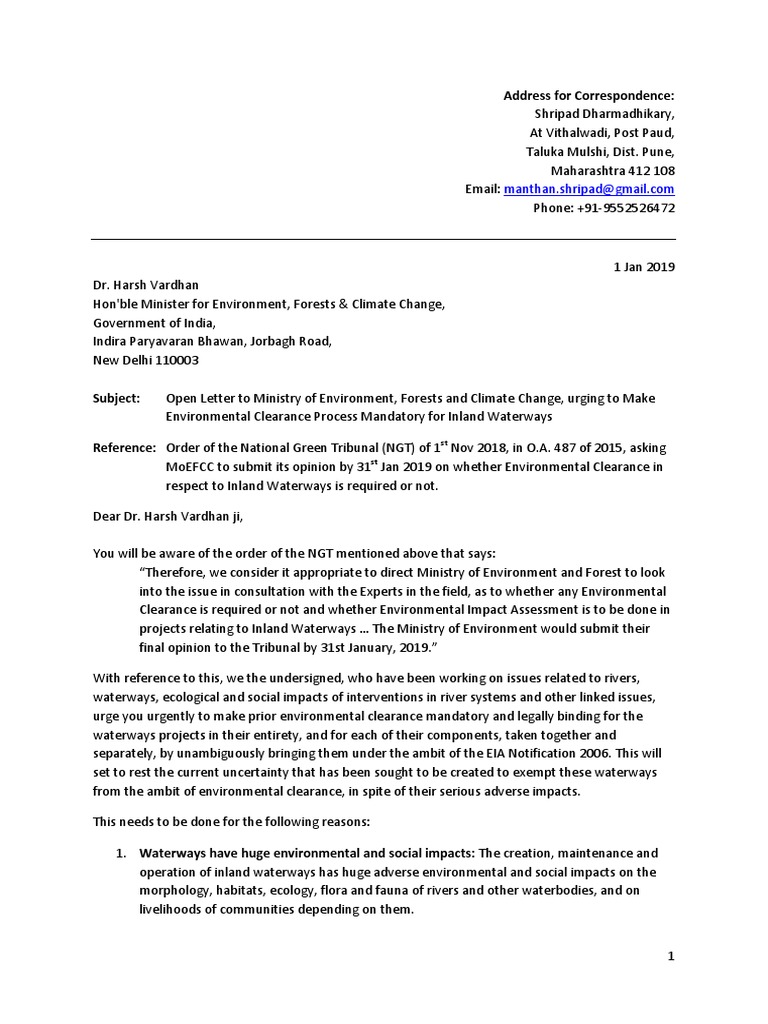 Letter to MoEF Dec 2018 FINAL | Environmental Impact Assessment | Nature
