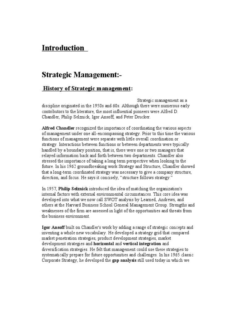 History of Strategic Management:: Alfred Chandler Recognized The ...