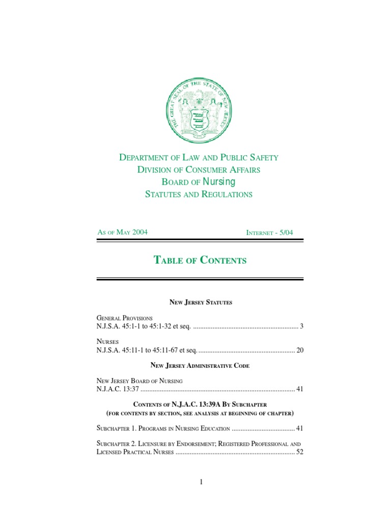 State of NJ Nurse Practice Act | PDF | Licensure | Nolo Contendere