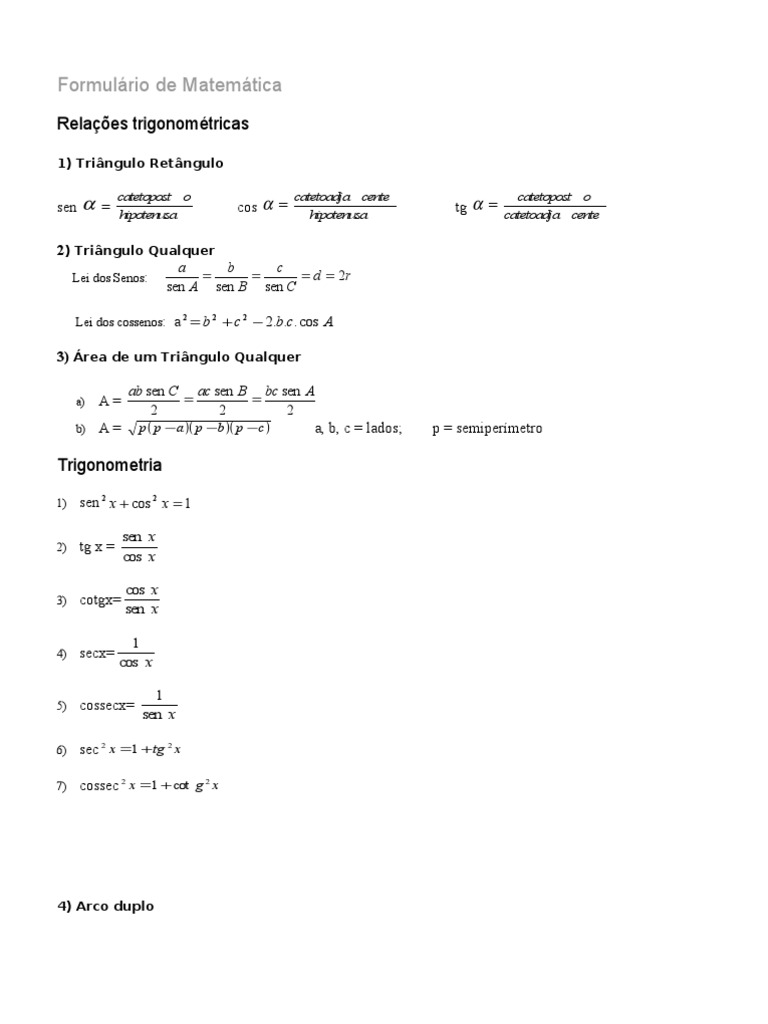 Formulário de Matemática Completo | PDF | Determinante | Logaritmo