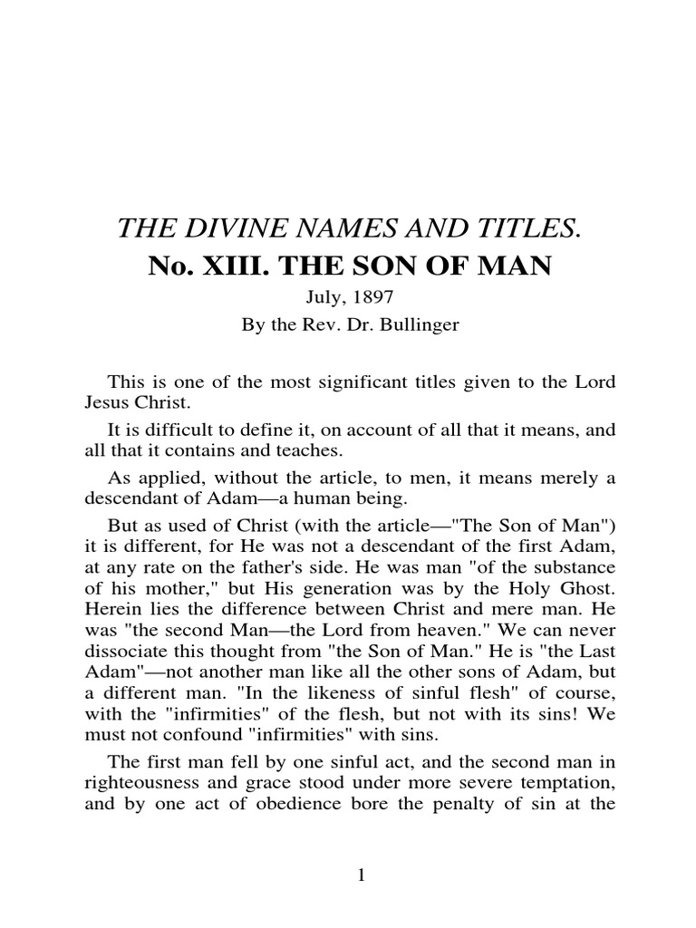The Divine Names and Titles.: No. Xiii. The Son of Man | PDF | Last ...