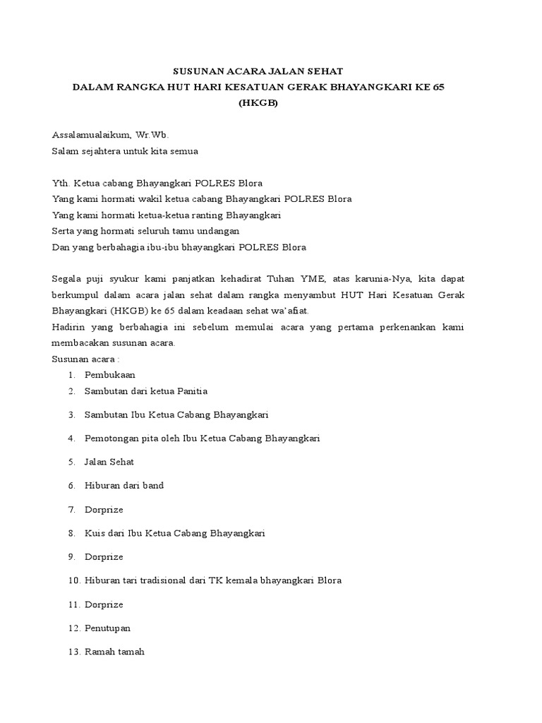 Susunan Acara Jalan Sehat | PDF
