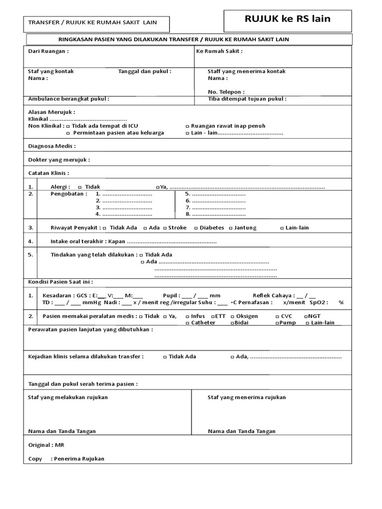 Form RUJUK Ke RS Lain | PDF