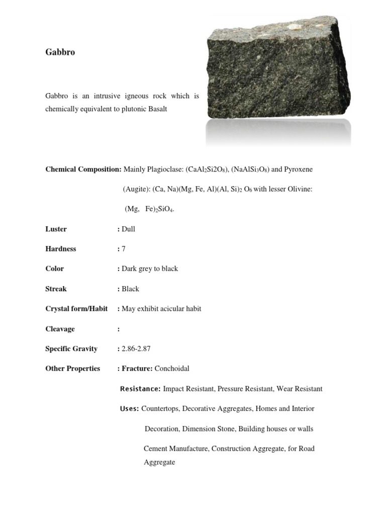 Gabbro: Chemical Composition: Mainly Plagioclase: (Caal | PDF ...