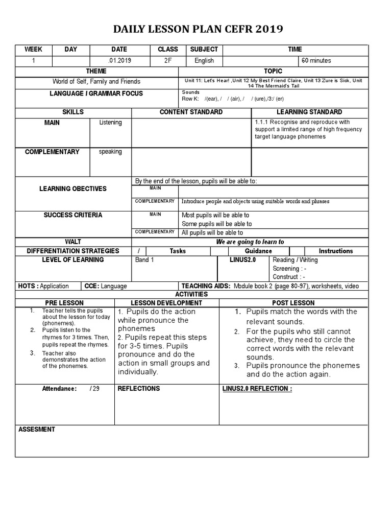 Sample of Lesson Plan 2019 Year 2 | PDF | Lesson Plan | English Language