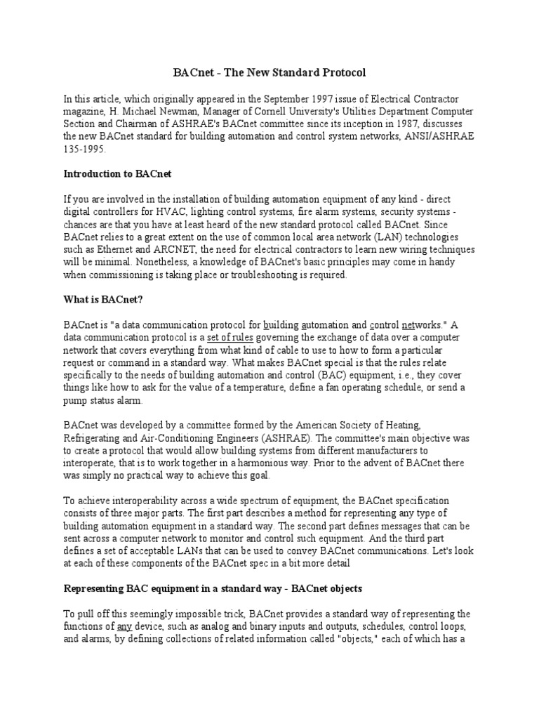 Bacnet - The New Standard Protocol | PDF | Computer Network ...