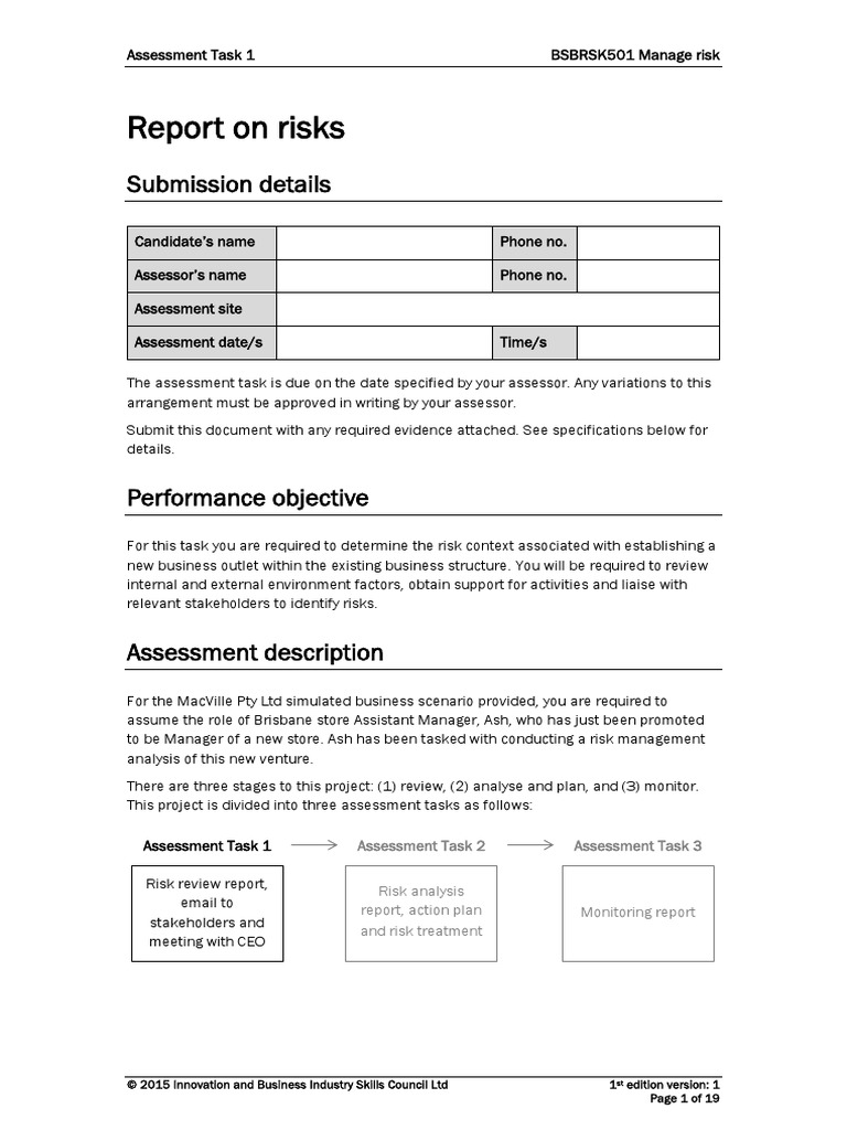 BSBRSK501 Assessment Task 1 | PDF | Internal Control | Risk Management
