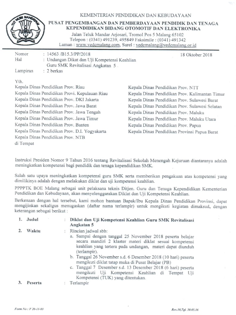 Undangan Diklat Dan Uji Kompetensi SMK Revit Angkatan 5-1 CADANGAN A | PDF