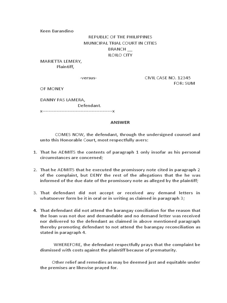 Answer | PDF | Affidavit | Lawsuit