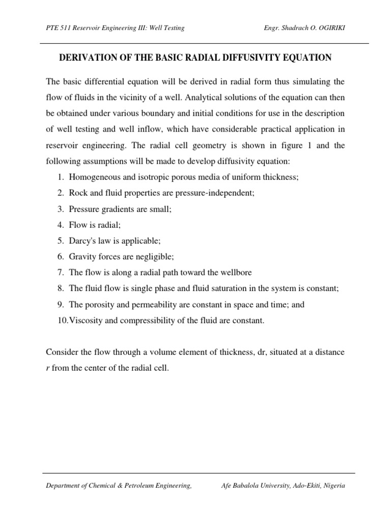 Derivation of The Basic Radial Diffusivity Equation | PDF | Fluid ...