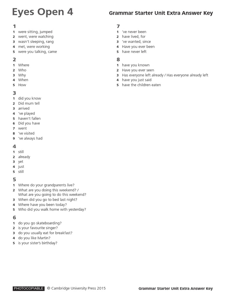 Starter Unit - Grammar Extra Answer Key | PDF