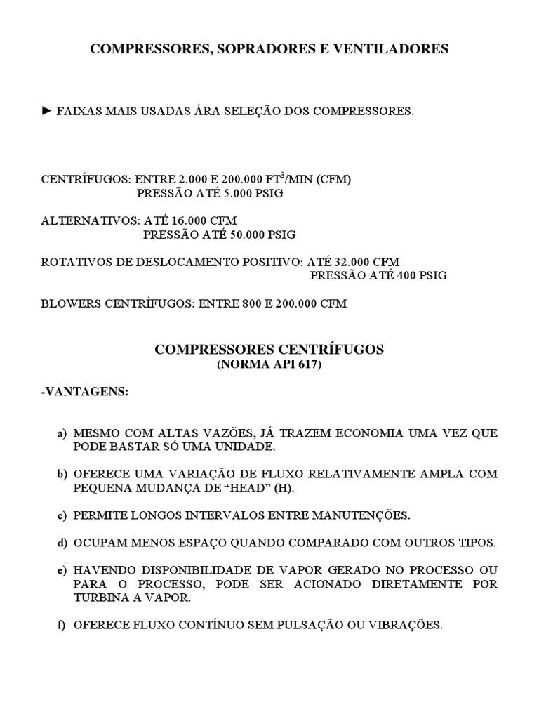 Compressores, Sopradores e Ventiladores Compressores Centrífugos (Norma ...