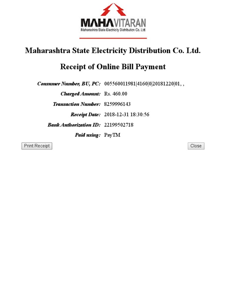 Maharashtra State Electricity Distribution Co. Ltd. Receipt of Online ...