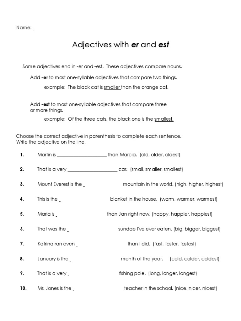 Comparing Adjectives with ER and EST | PDF | Adjective | Linguistics