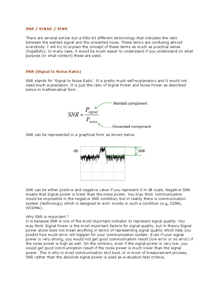 SNR, SINAD, SINR Explained | PDF | Signal To Noise Ratio ...