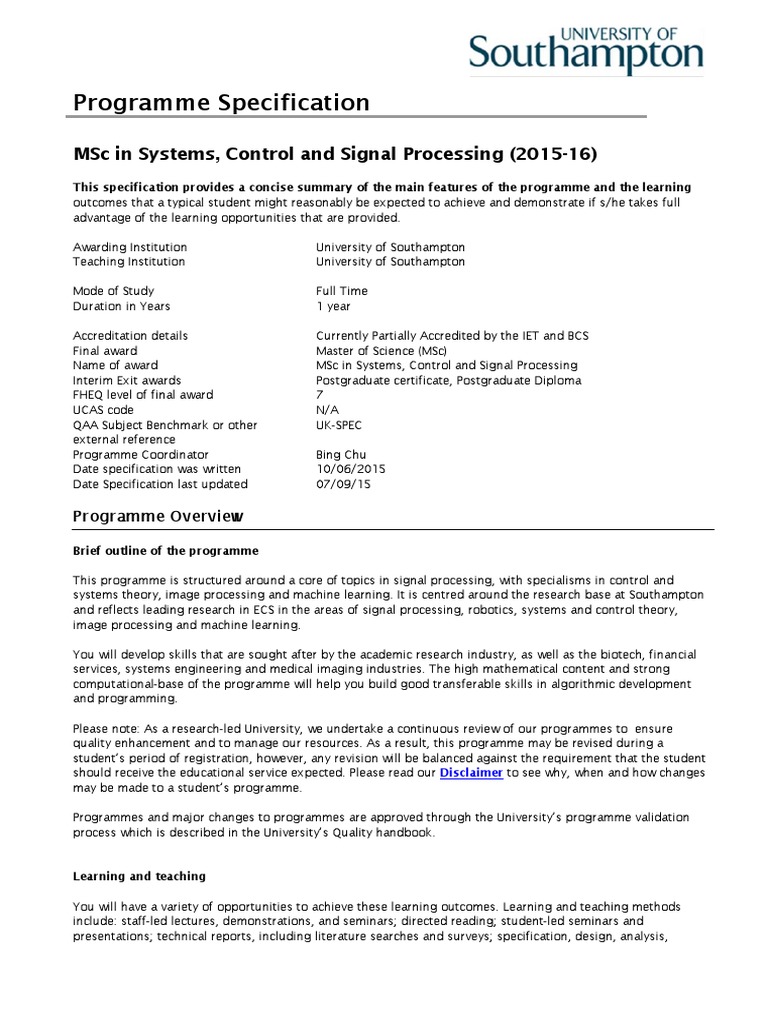 MSC Systems and Signal Processing | PDF | Postgraduate Education | Thesis