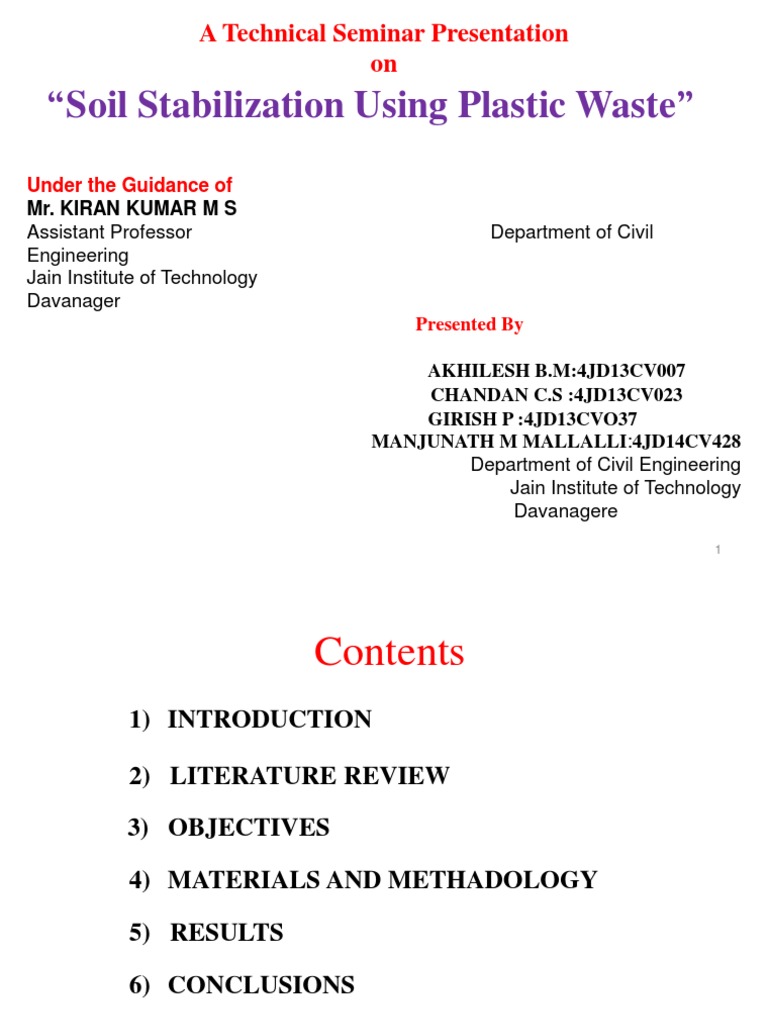 "Soil Stabilization Using Plastic Waste": A Technical Seminar Presentation On | PDF | Soil ...