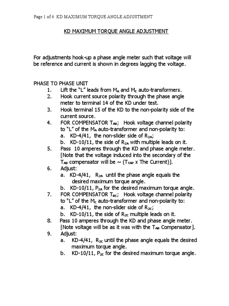 KD Maximum Torque Angle Procedure | PDF | Physical Quantities | Power ...