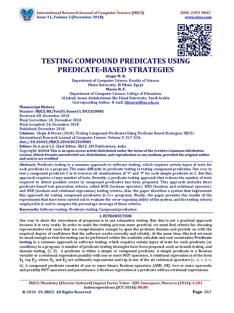 Testing Compound Predicates Using Predicate-Based Strategies | PDF | C ...