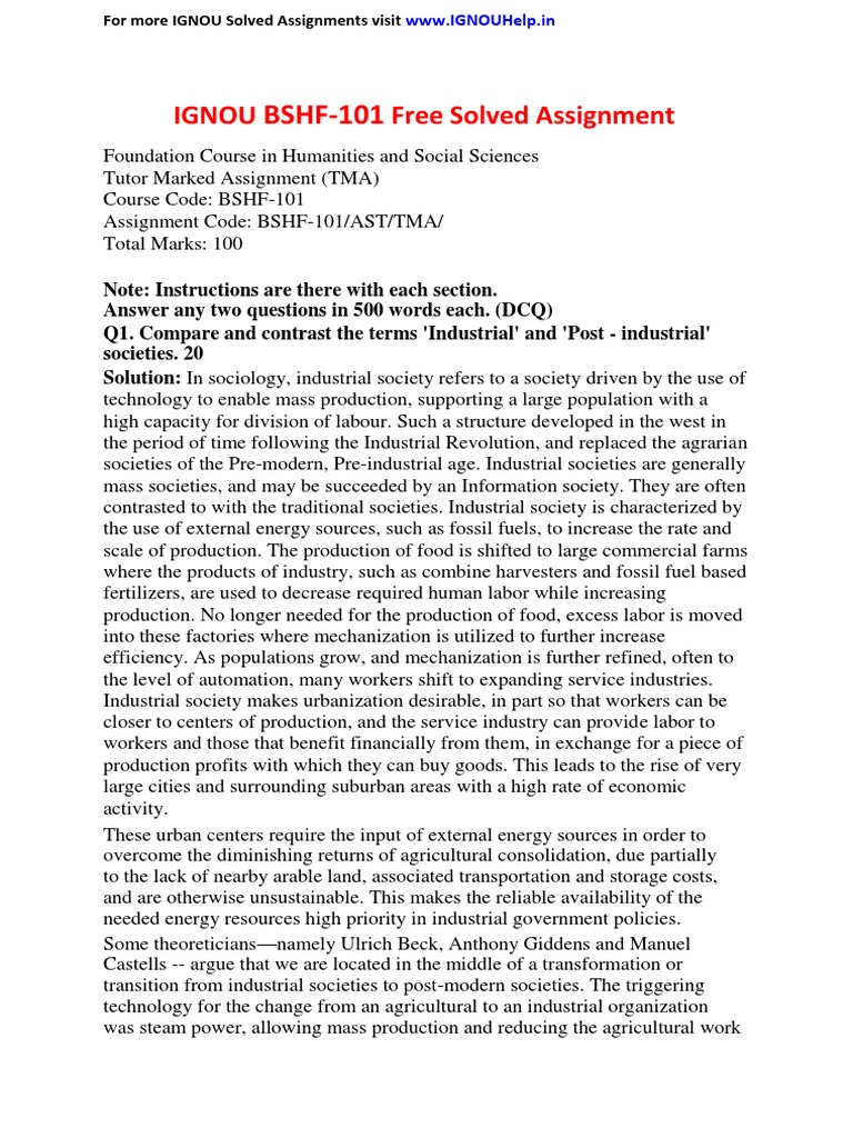 IGNOU BSHF-101 Solved Assignments | PDF | Human Security | Social Structure