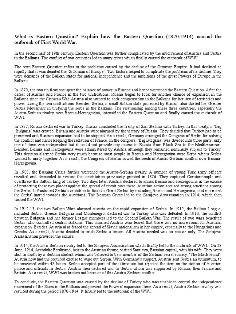 What Is Eastern Question? Explain How The Eastern Question (1870-1914 ...