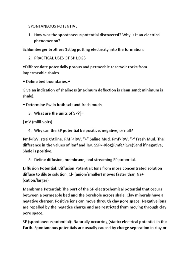 SP Spontaneous Potential Log Interpretation Guide | PDF | Materials ...