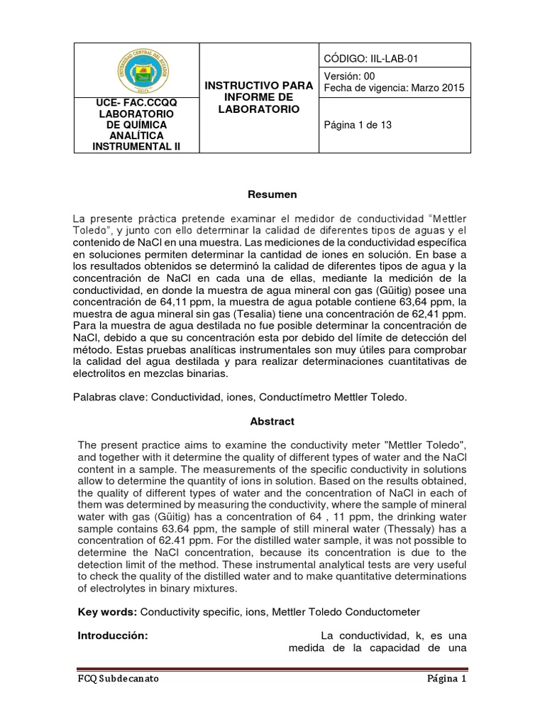 Conductimetria | Descargar gratis PDF | Química | Química Física