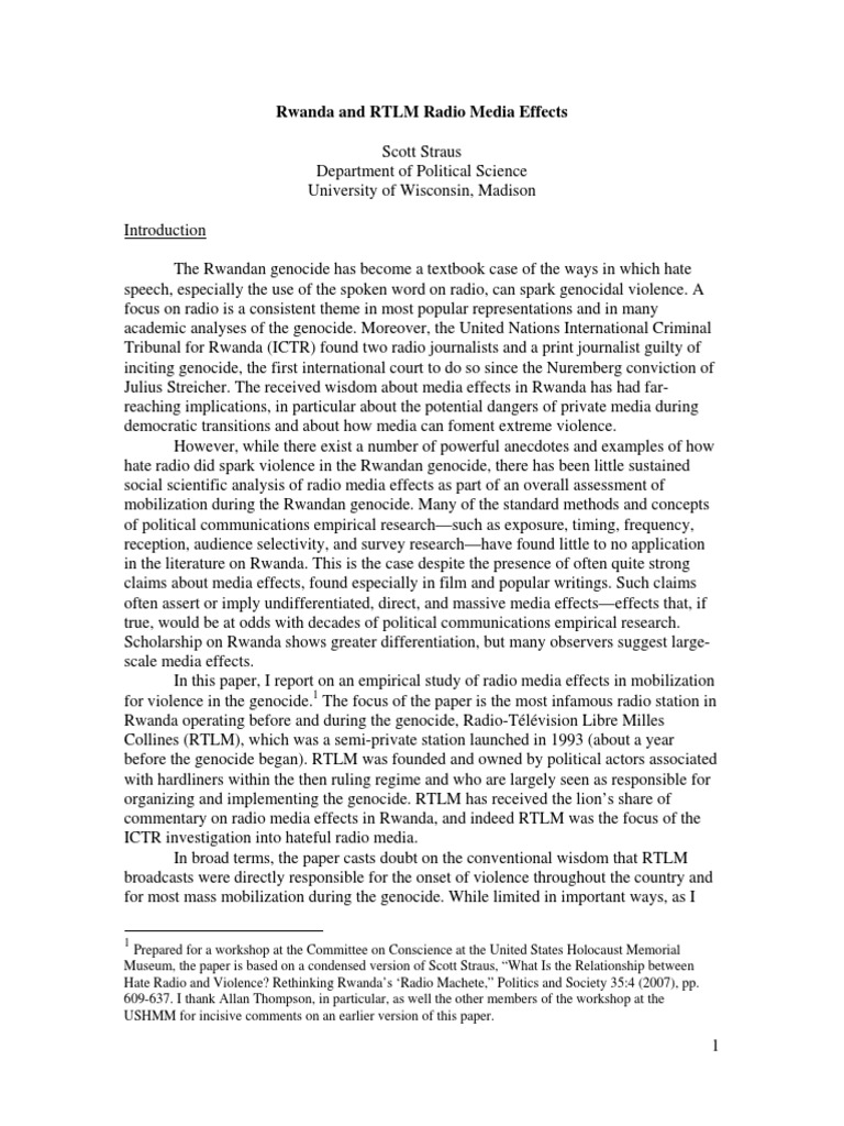 Atrauss-Rtlm-Radio-Hate in Rwandan Genocide (A) PDF | PDF | Genocides ...