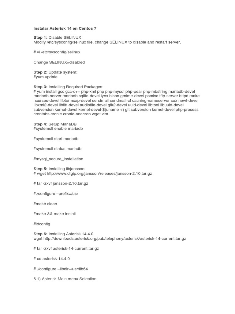 Instalar Asterisk 14 en Centos 7 | PDF