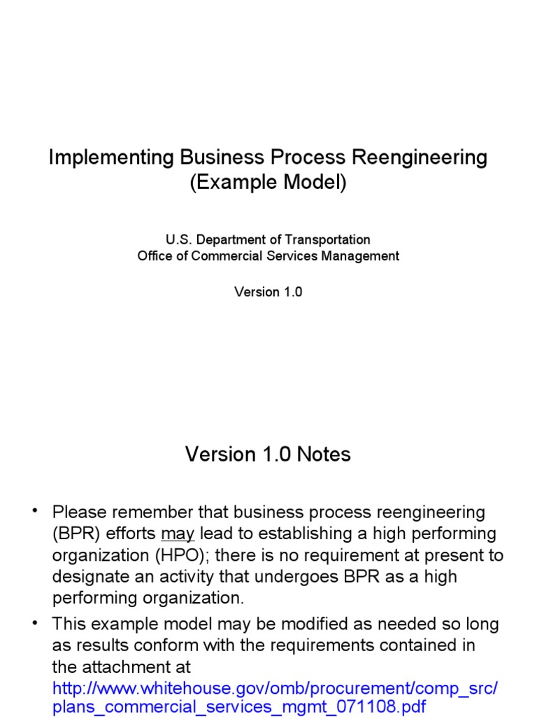 Implementing Business Process Reengineering (Example Model) | PDF ...