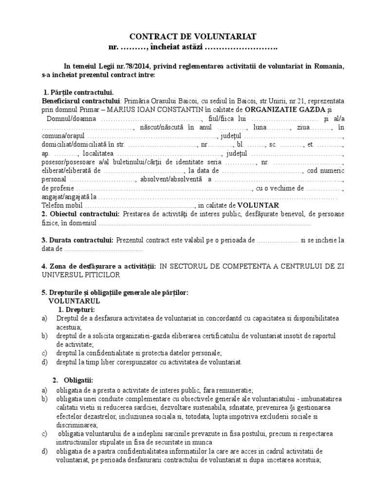 Contract voluntariat