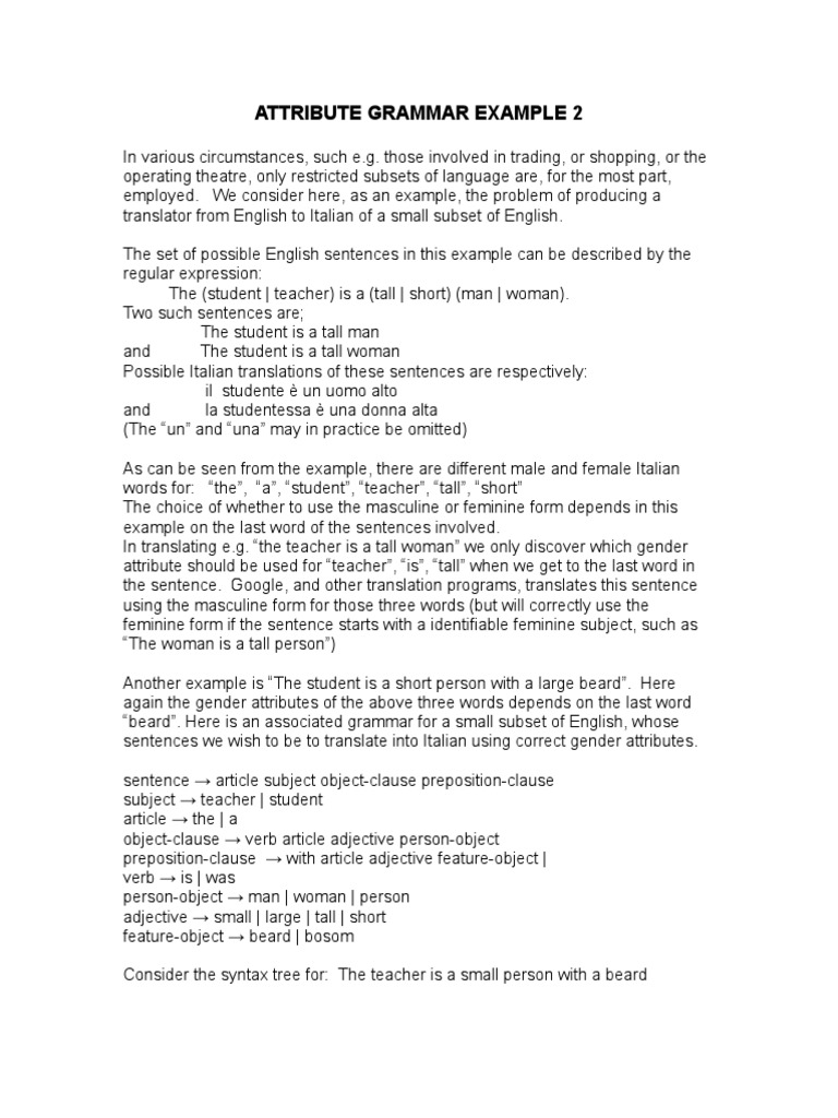 Attribute Grammar Example 2 | PDF | Grammatical Gender | Verb