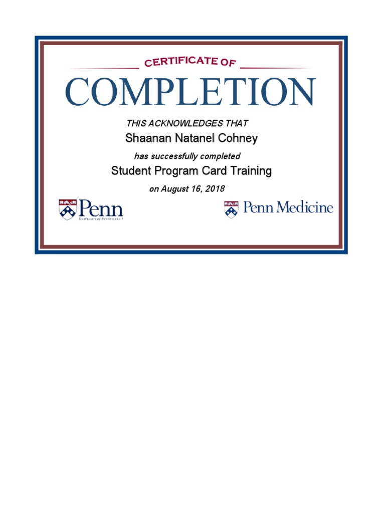 Student Program Card Training Certificate | PDF
