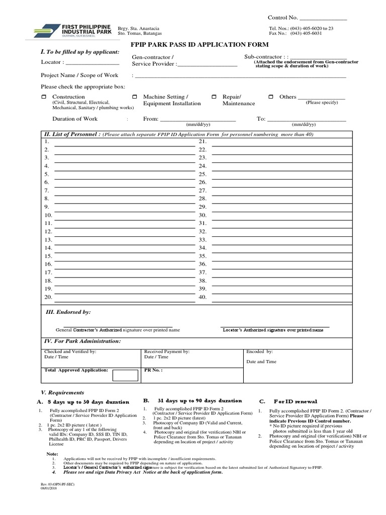FPIP Park PAss ID Application Form Rev 03 PDF | PDF | Personally ...