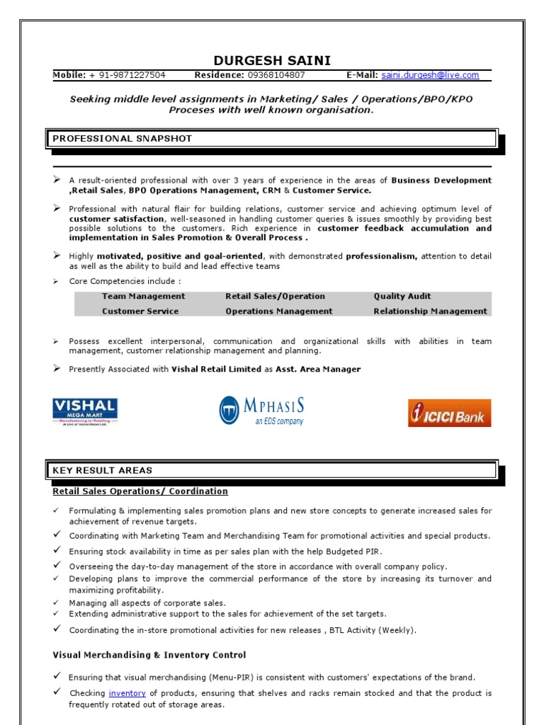 Durgesh Resume | PDF | Retail | Sales