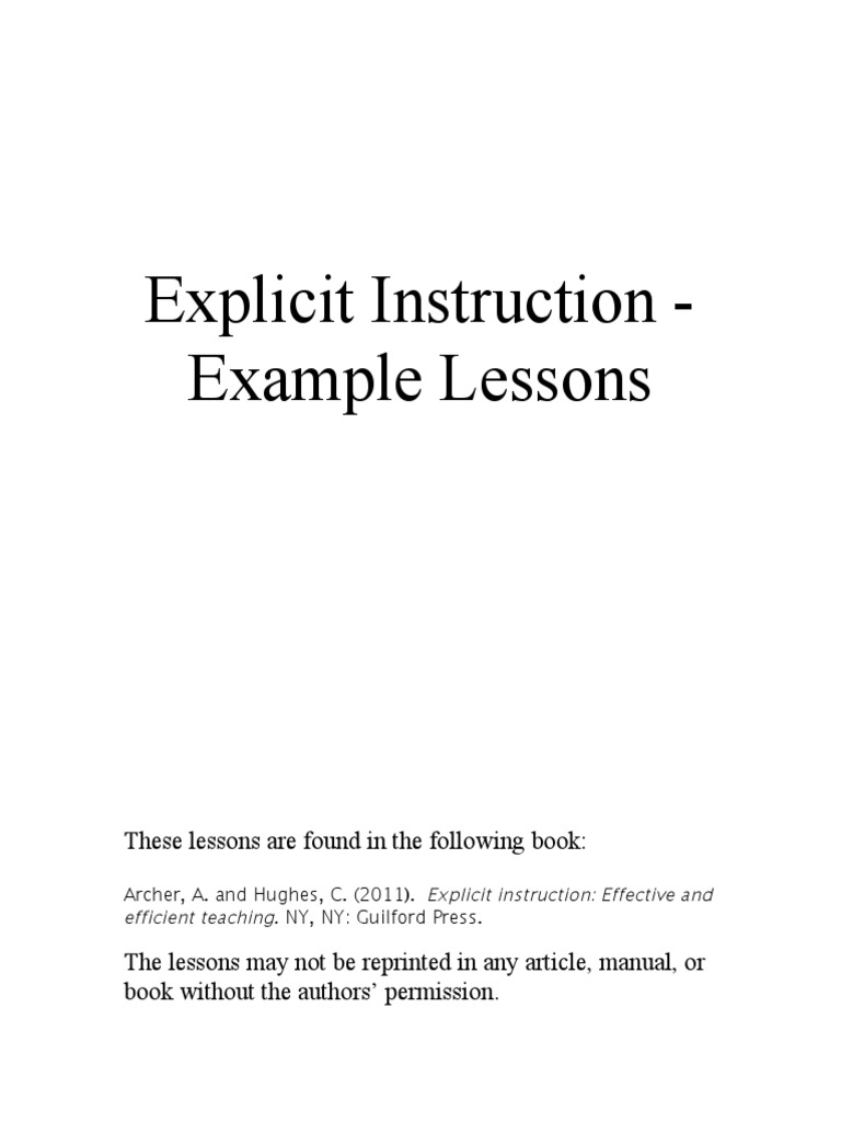 Explicit Instruction - Example Lessons: These Lessons Are Found in The Following Book | PDF ...