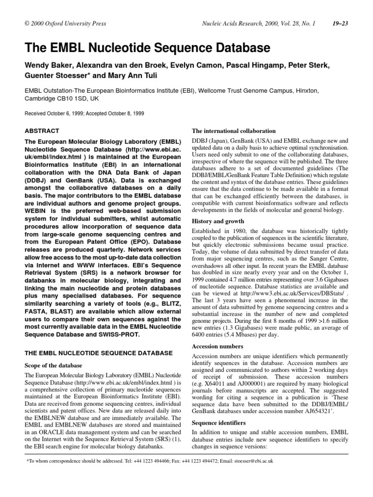 EMBL | PDF | Gen Bank | Dna Sequencing