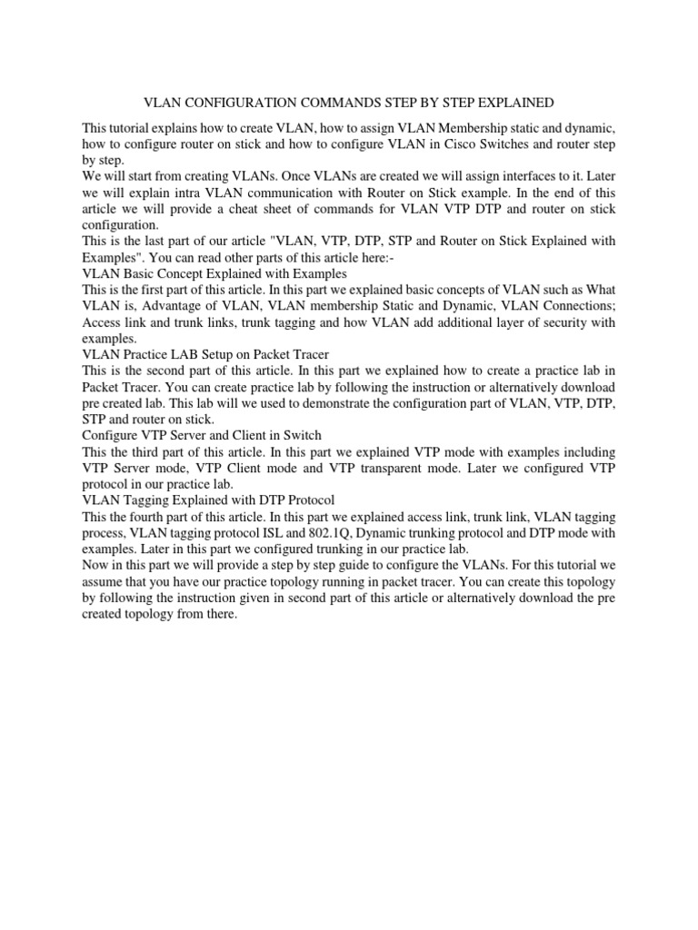 VLAN Configuration Commands Step by Step Explained | PDF | Network Switch | Digital Technology